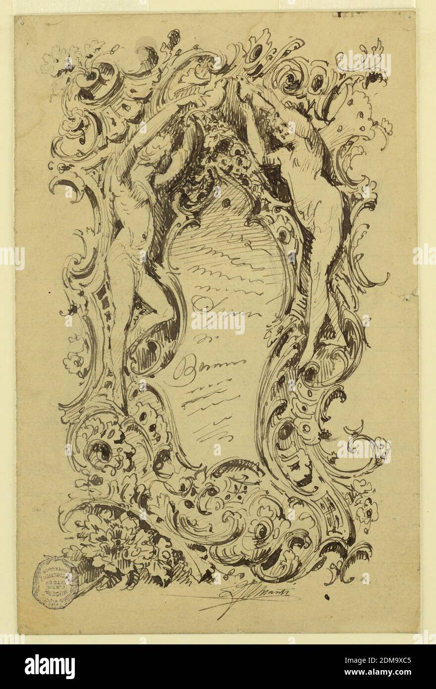 Escutcheon, Probably a Design for a Title Page, Pen and ink on ruled ...