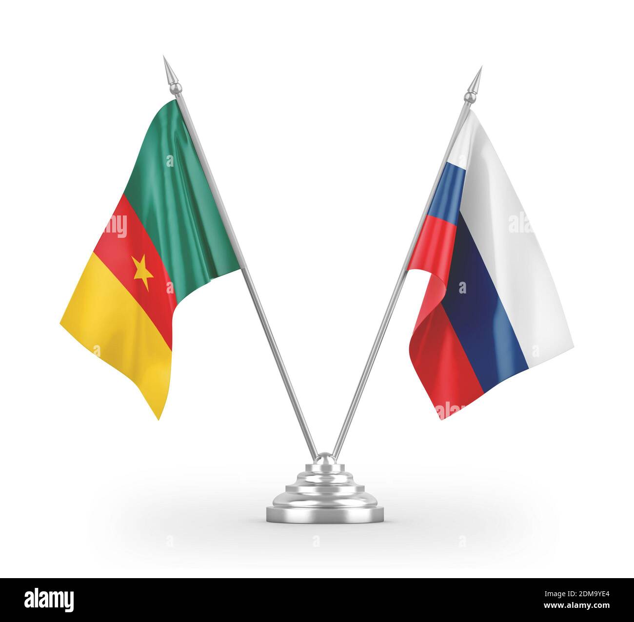 Russia and Cameroon table flags isolated on white 3D rendering Stock ...