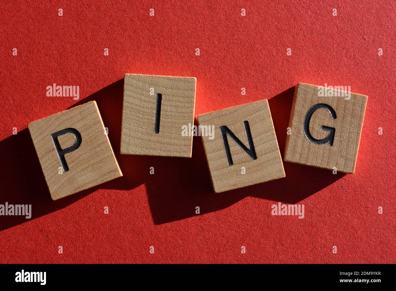 Ping, word in wooden alphabet letters isolated on red background Stock ...