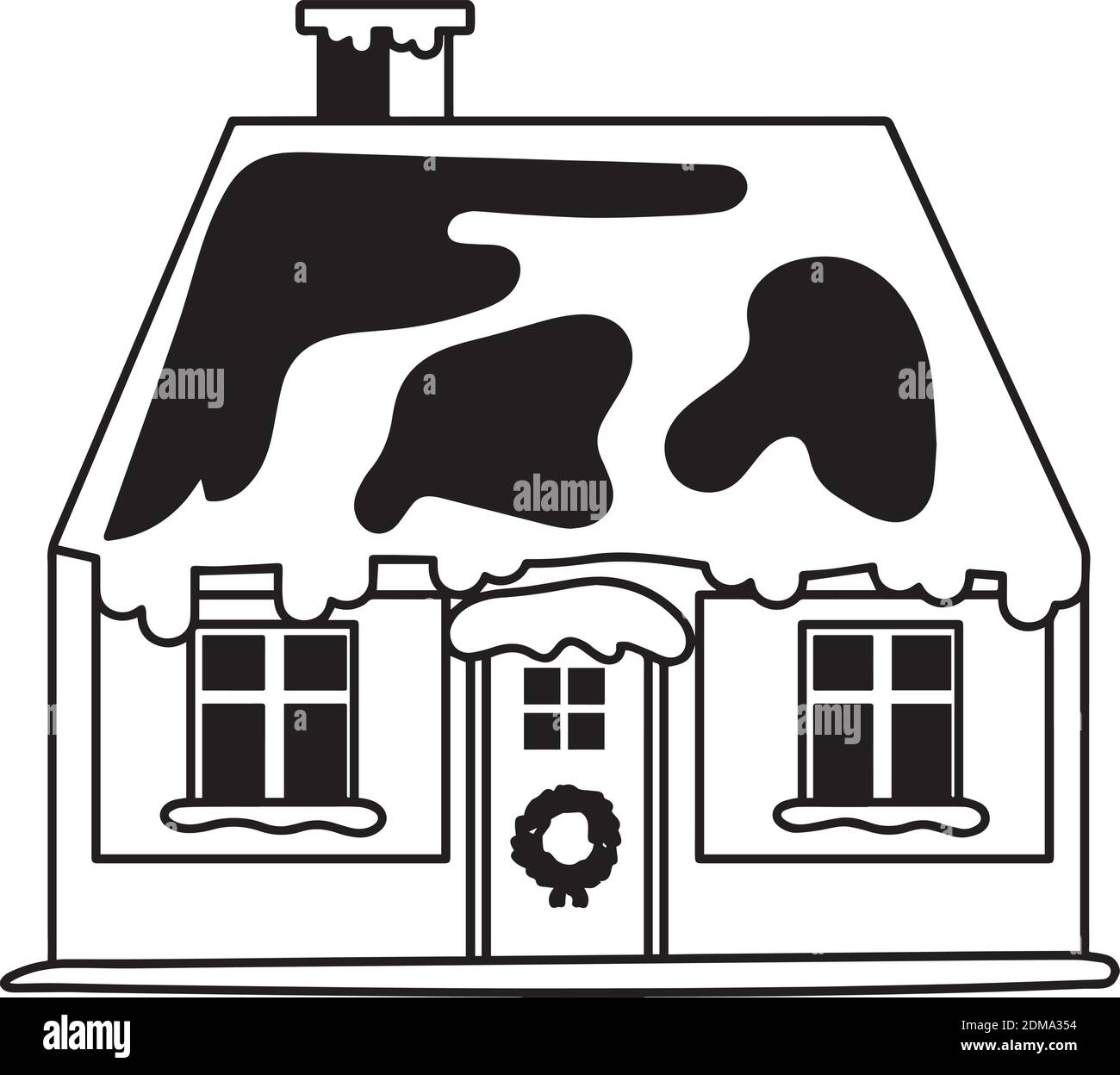 Isolated wooden house icon with snow on its roof. Vector illustration ...