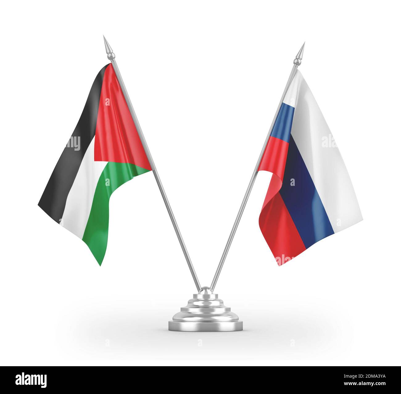 Russia and Palestine table flags isolated on white 3D rendering Stock ...