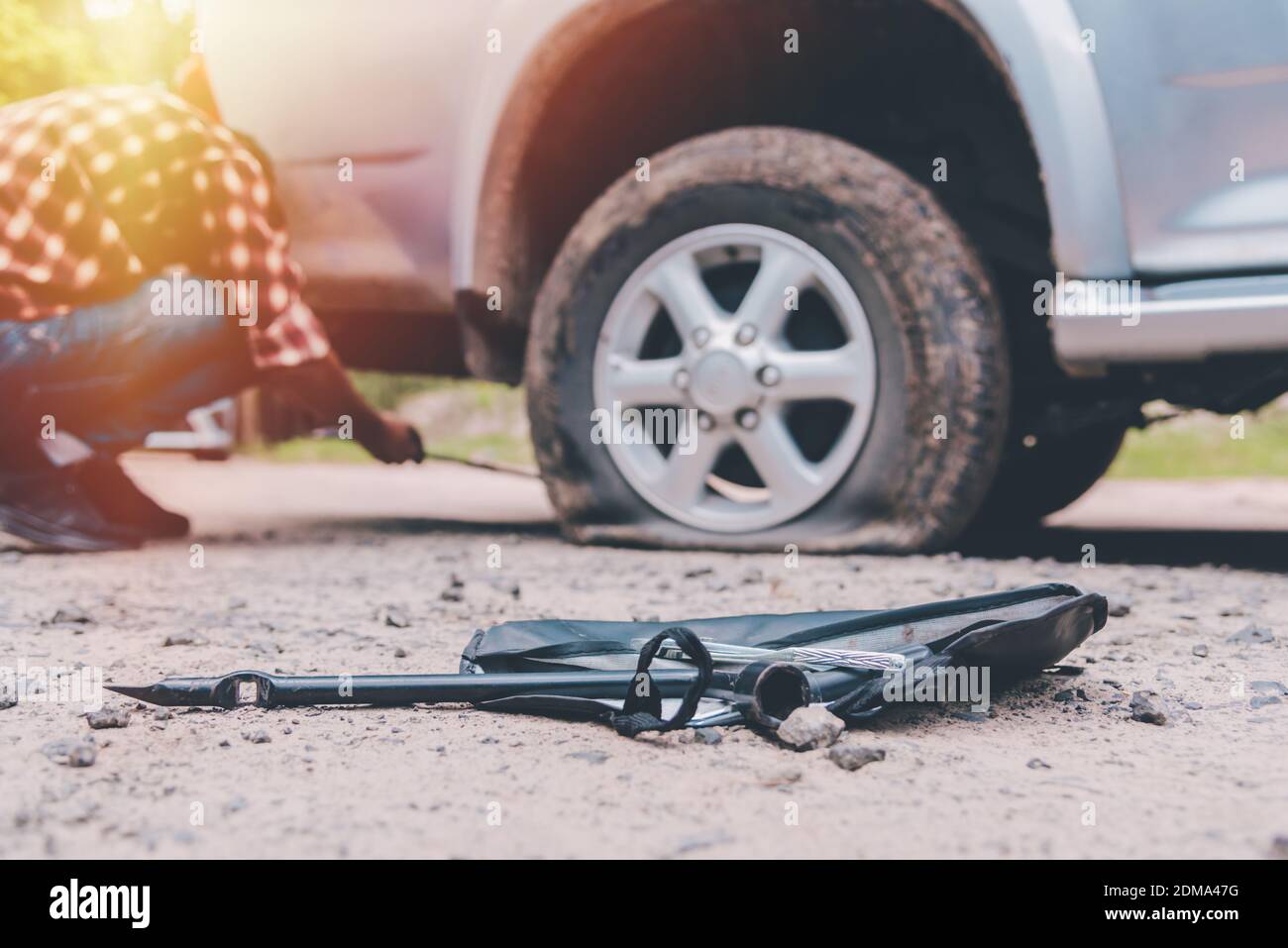 Car puncture hi-res stock photography and images - Alamy