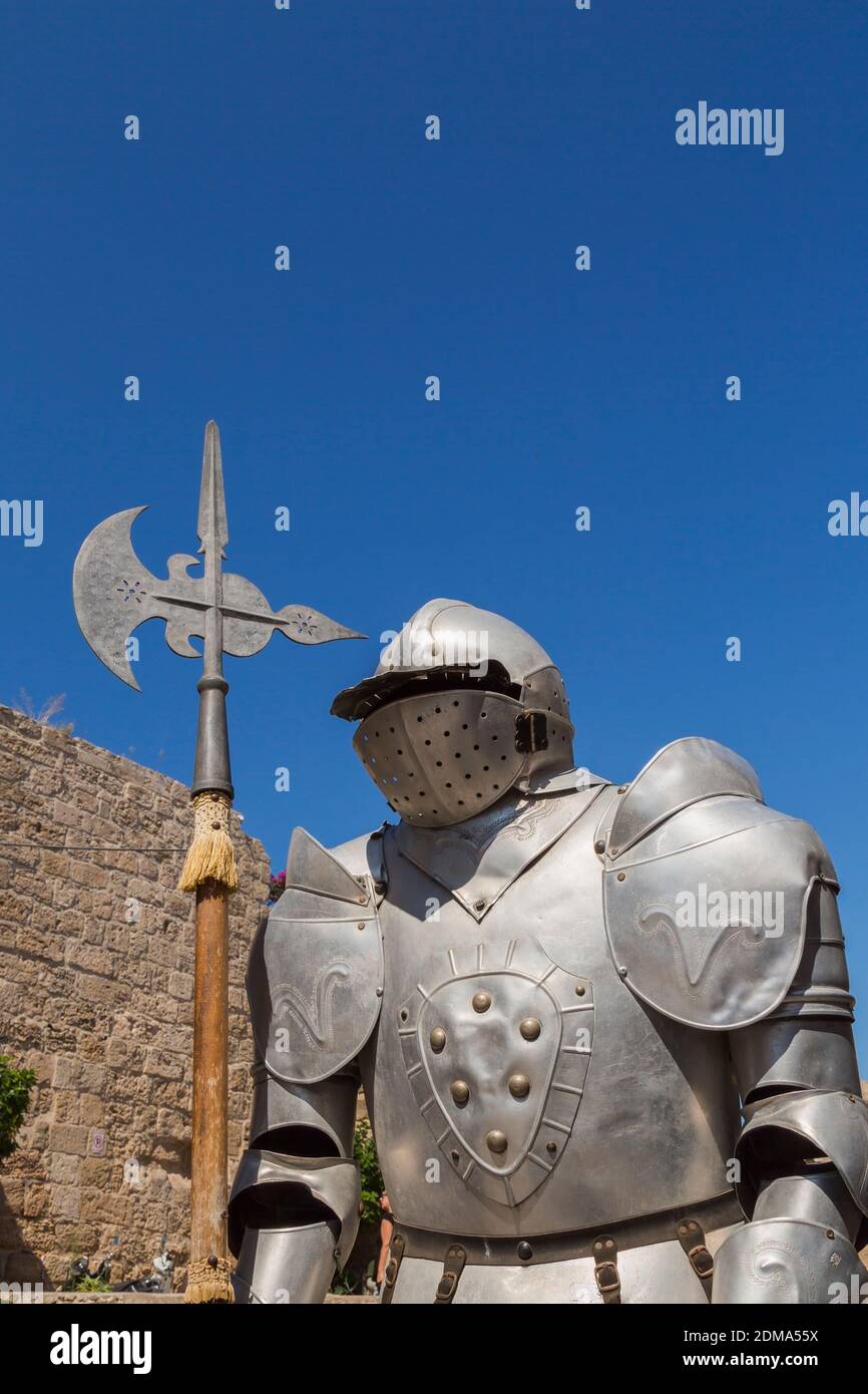Medieval Knight's suit of armour, Old Town, Rhodes, Greece Stock Photo ...