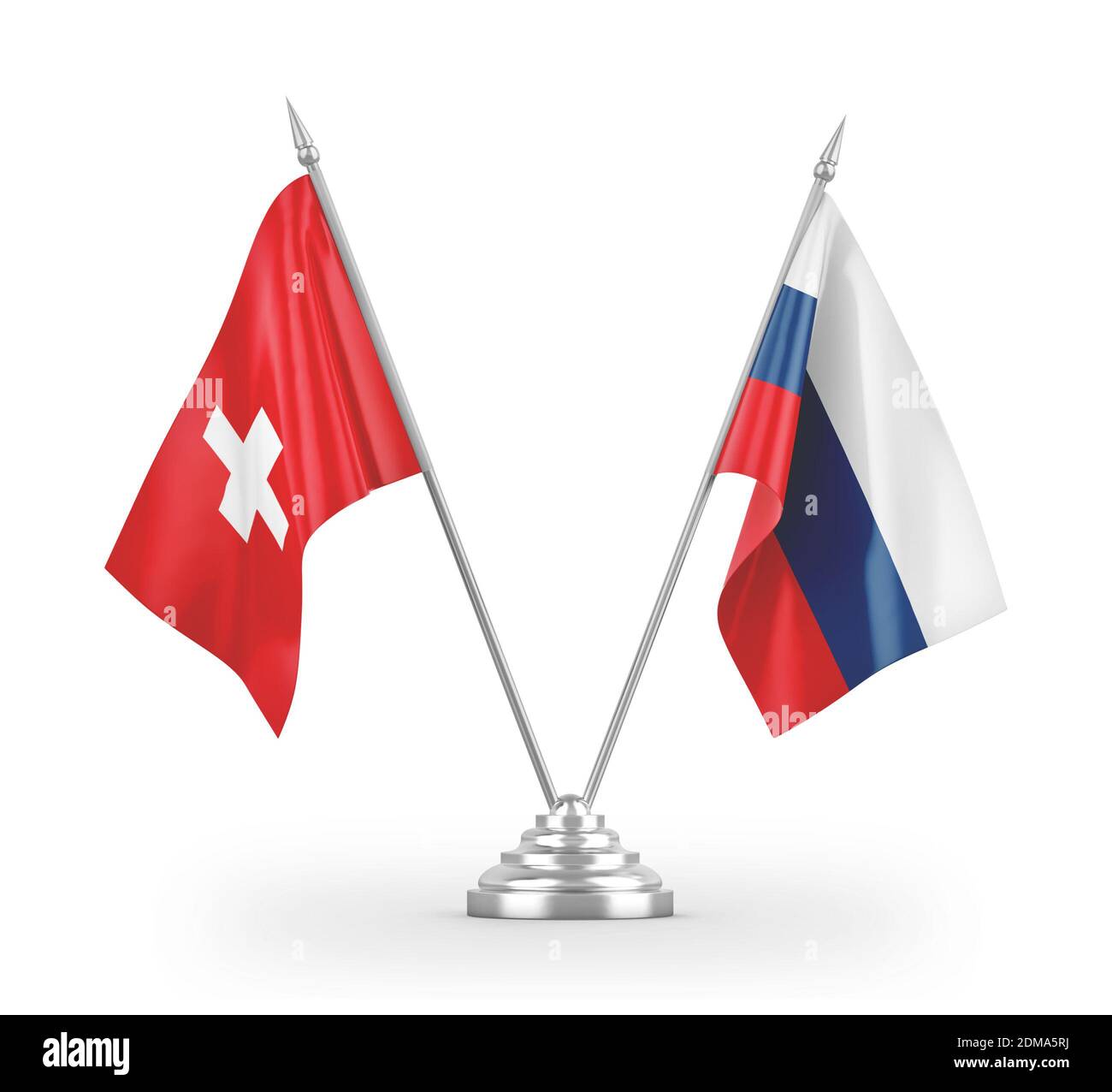 Russia and Switzerland table flags isolated on white 3D rendering Stock ...