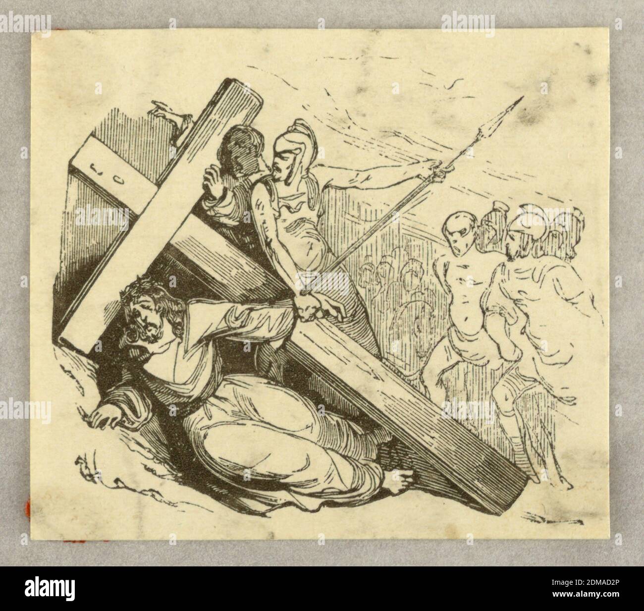 Another Fall under the Cross, Wood engraving on paper, A soldier pulls ...