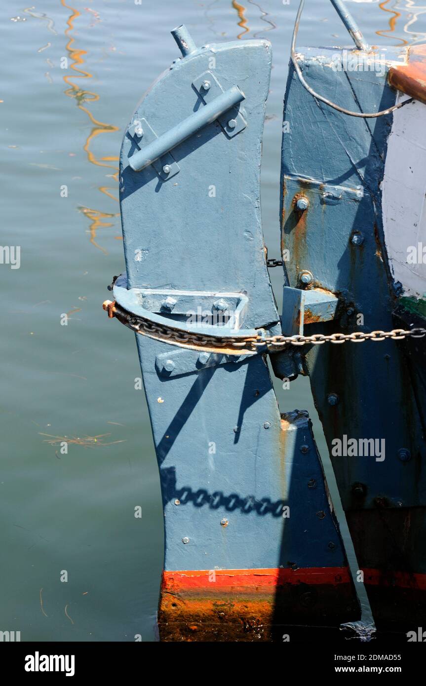 Rudder Of A Watercraft In The Colors Colours Blue And Red Stock Photo ...