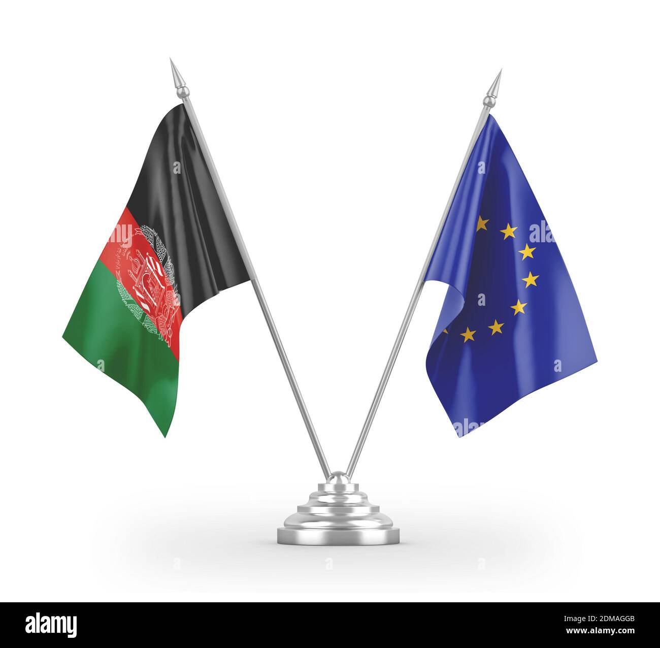 European Union and Afghanistan table flags isolated on white 3D ...