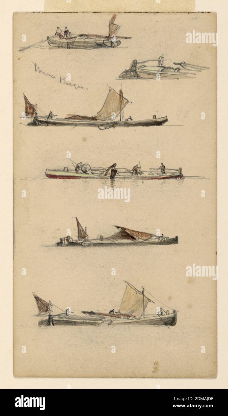 Thames Barges, Samuel Colman, American, 1832–1920, Brush and watercolor ...