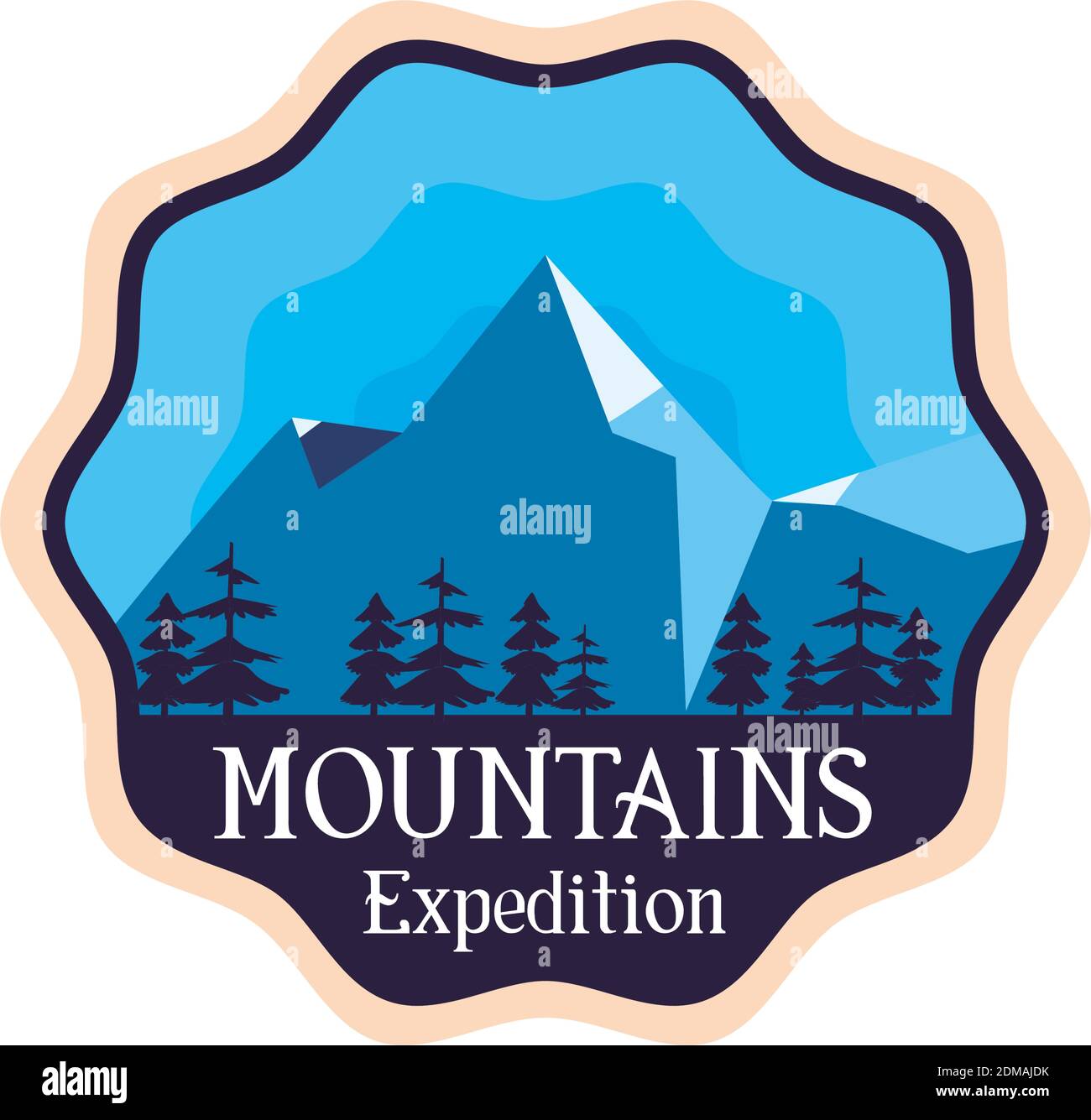 mountains expedition with pine trees landscape seal stamp design ...