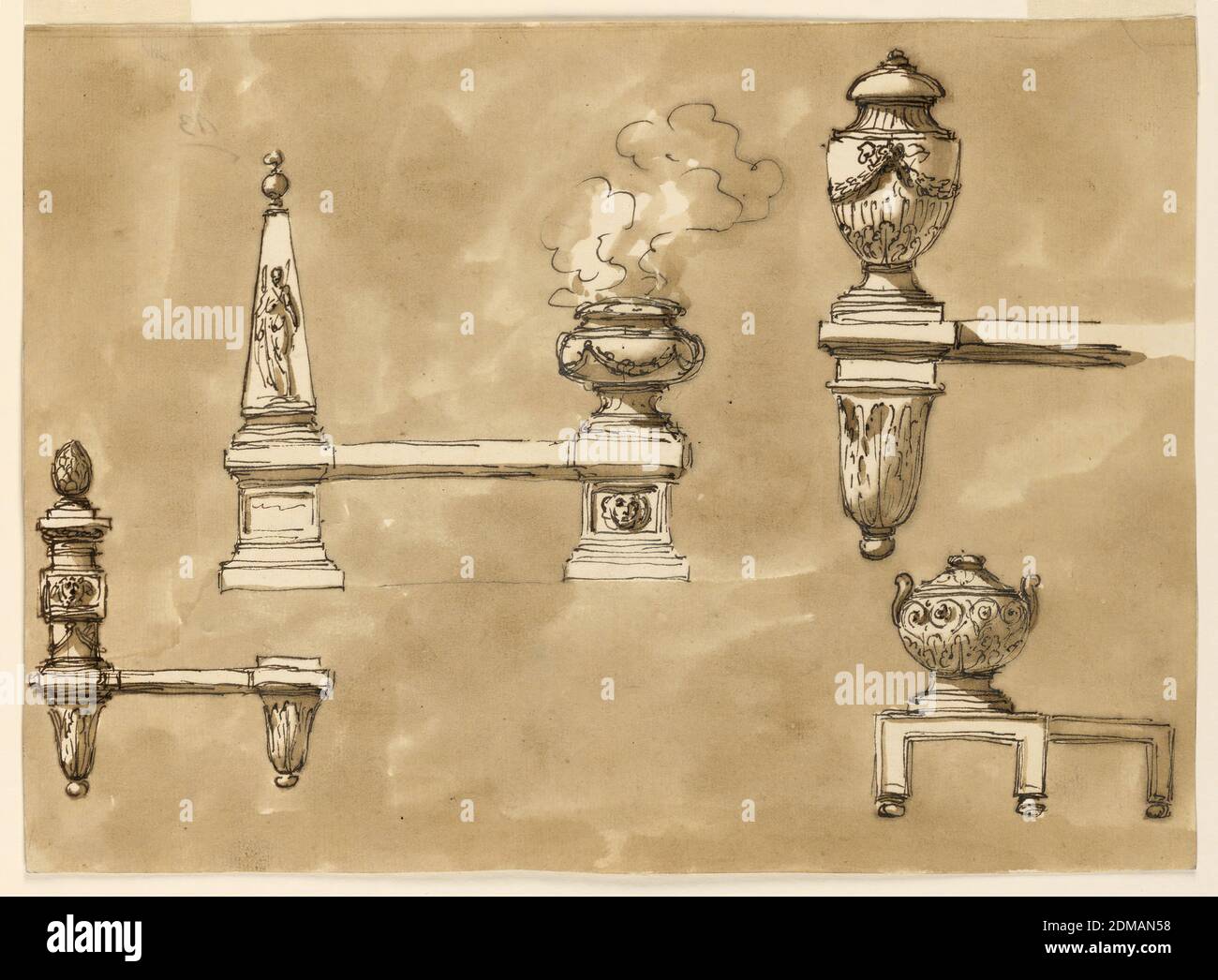 Fireplace fenders, Giuseppe Barberi, Italian, 1746–1809, Pen and brown ...