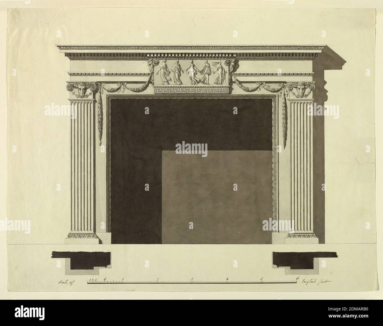 Design for a Chimneypiece, Graphite, pen and ink, brush and watercolor ...