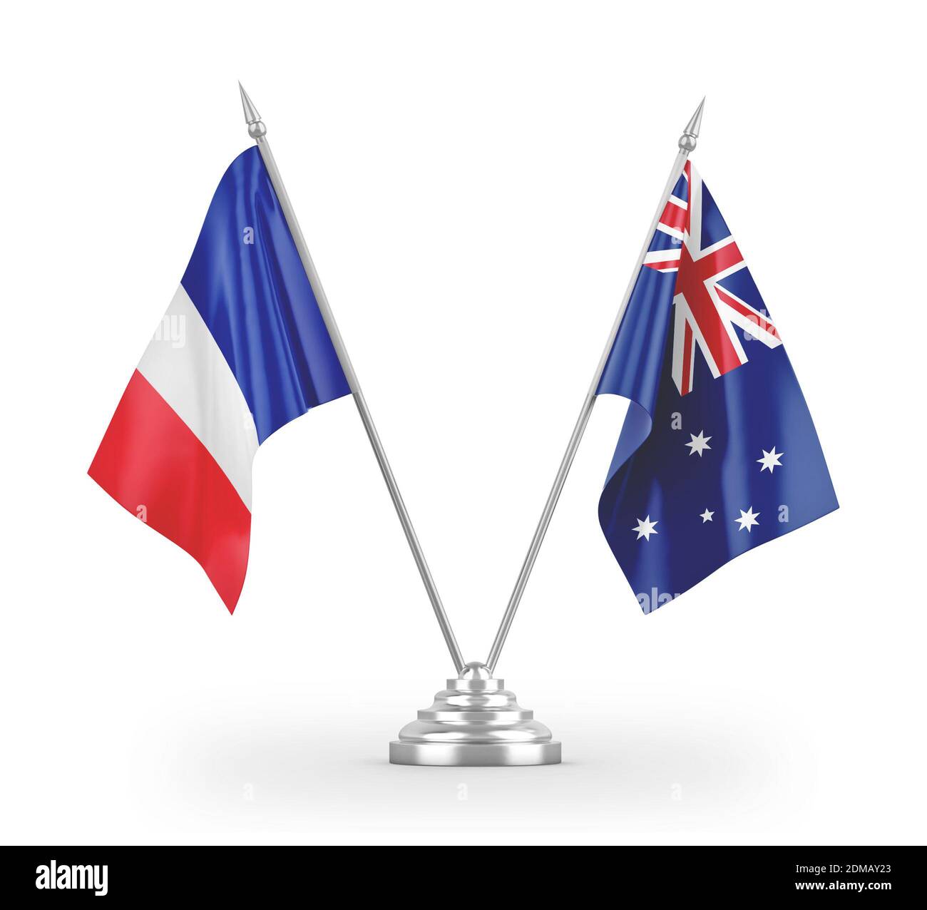 Australia and France table flags isolated on white 3D rendering Stock ...