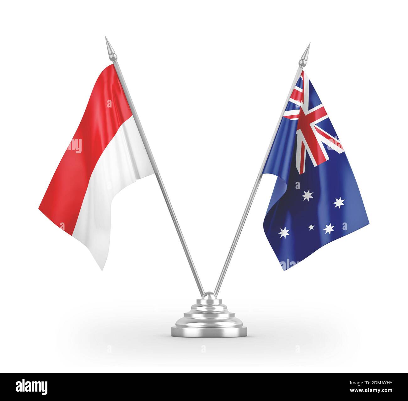 Australia and Indonesia table flags isolated on white 3D rendering ...