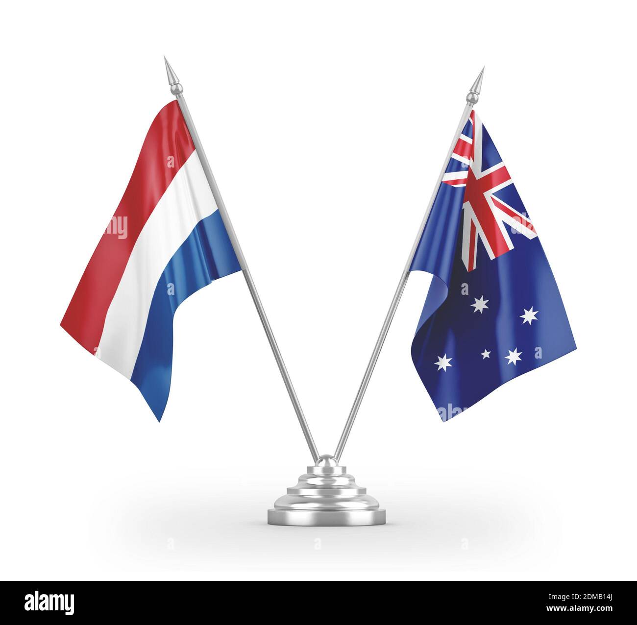 Australia and Netherlands table flags isolated on white 3D rendering ...