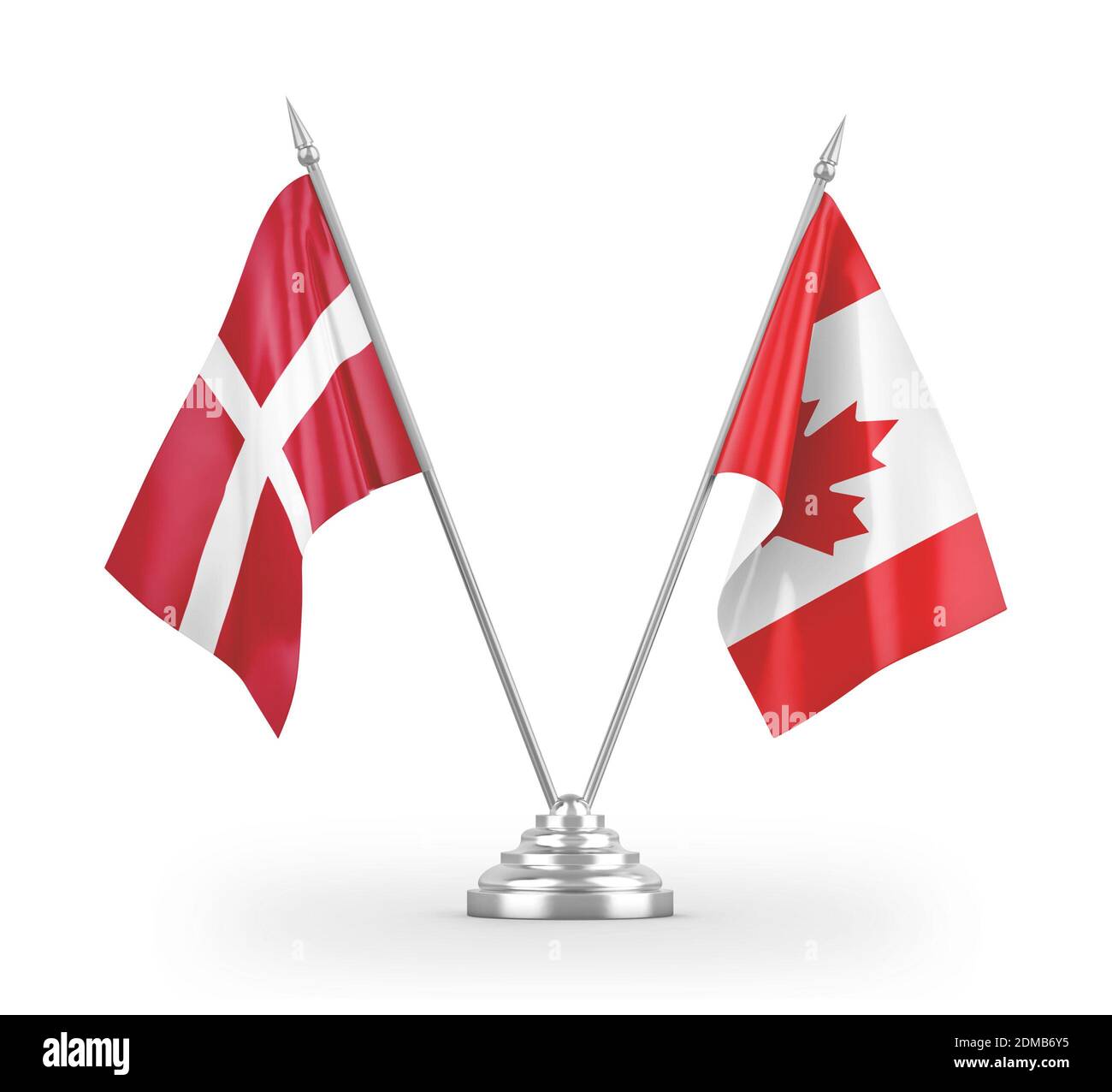 Canada and Denmark table flags isolated on white 3D rendering Stock ...