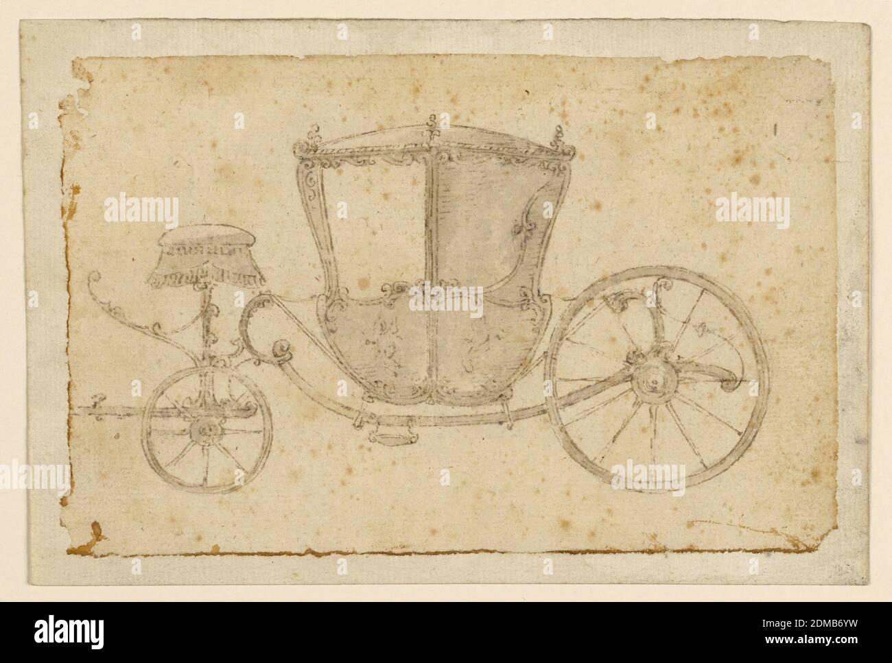 Study of a Coach, Unknown, Pen and ink on paper, Sketch of a carosse ...