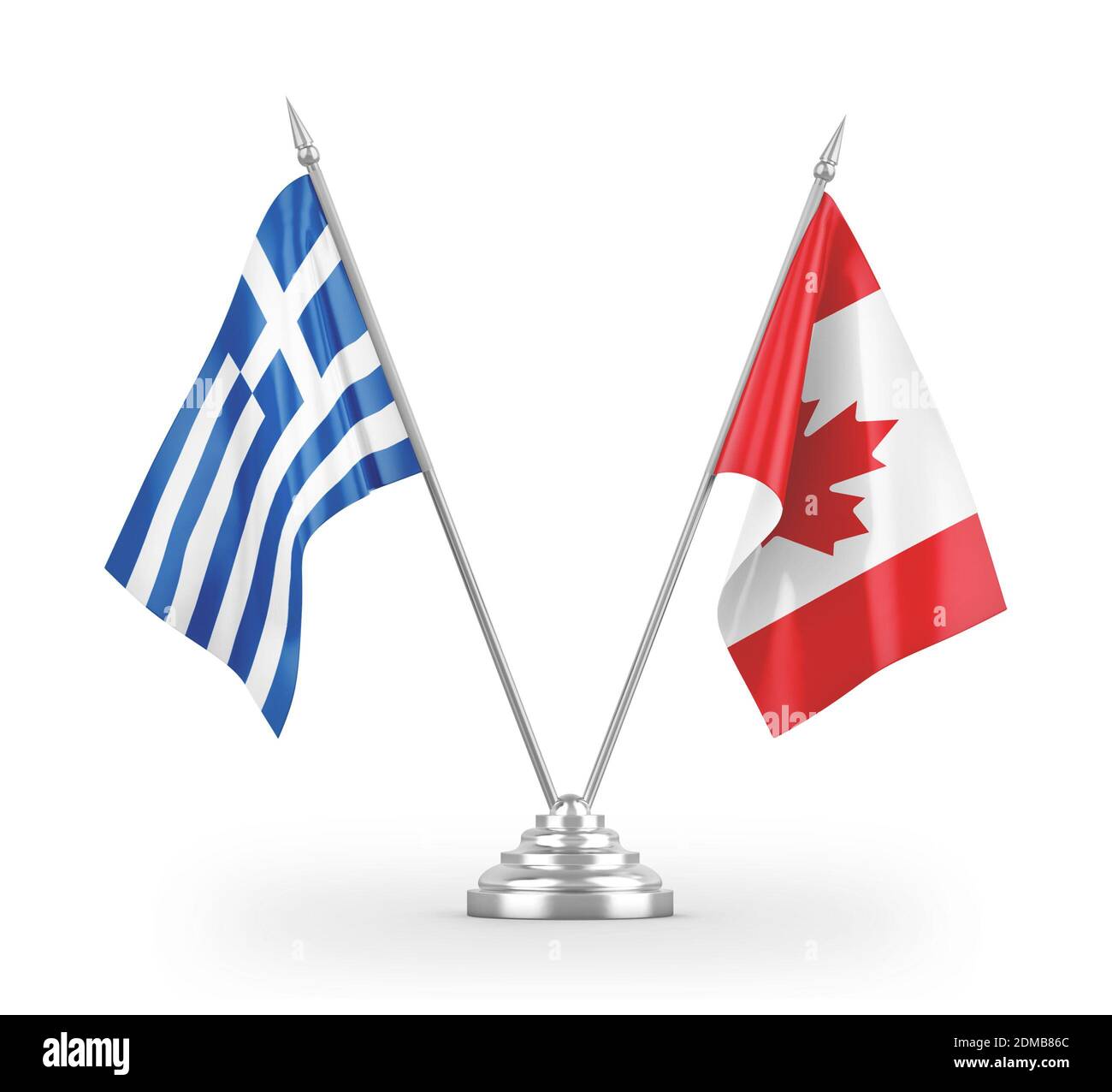 Canada and Greece table flags isolated on white 3D rendering Stock ...
