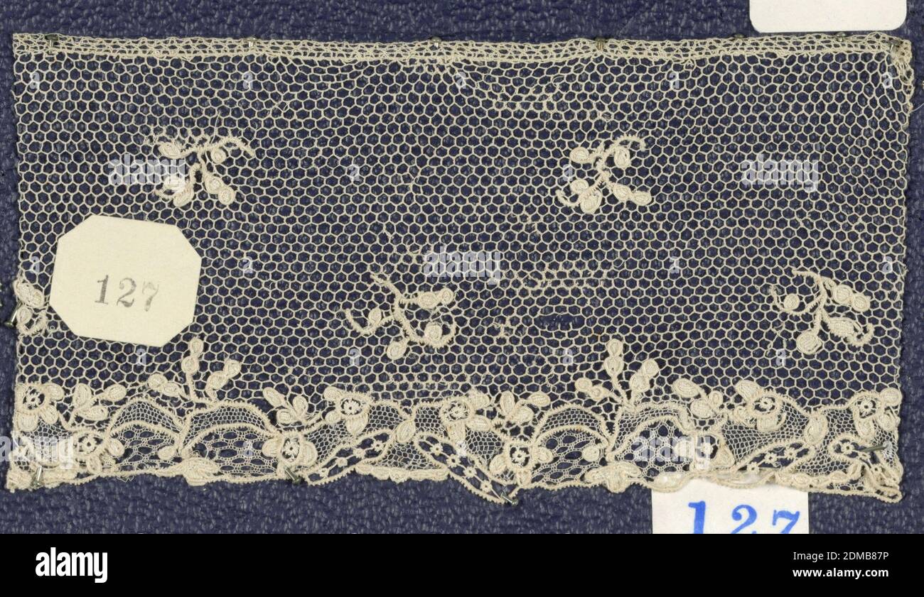 Border, Medium: Technique: needle lace, Needle lace, floral pattern ...