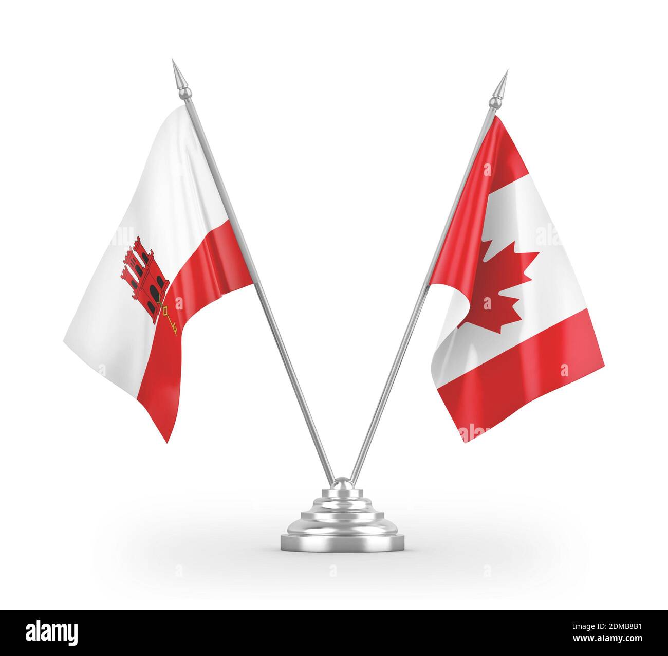 Canada and Gibraltar table flags isolated on white 3D rendering Stock ...
