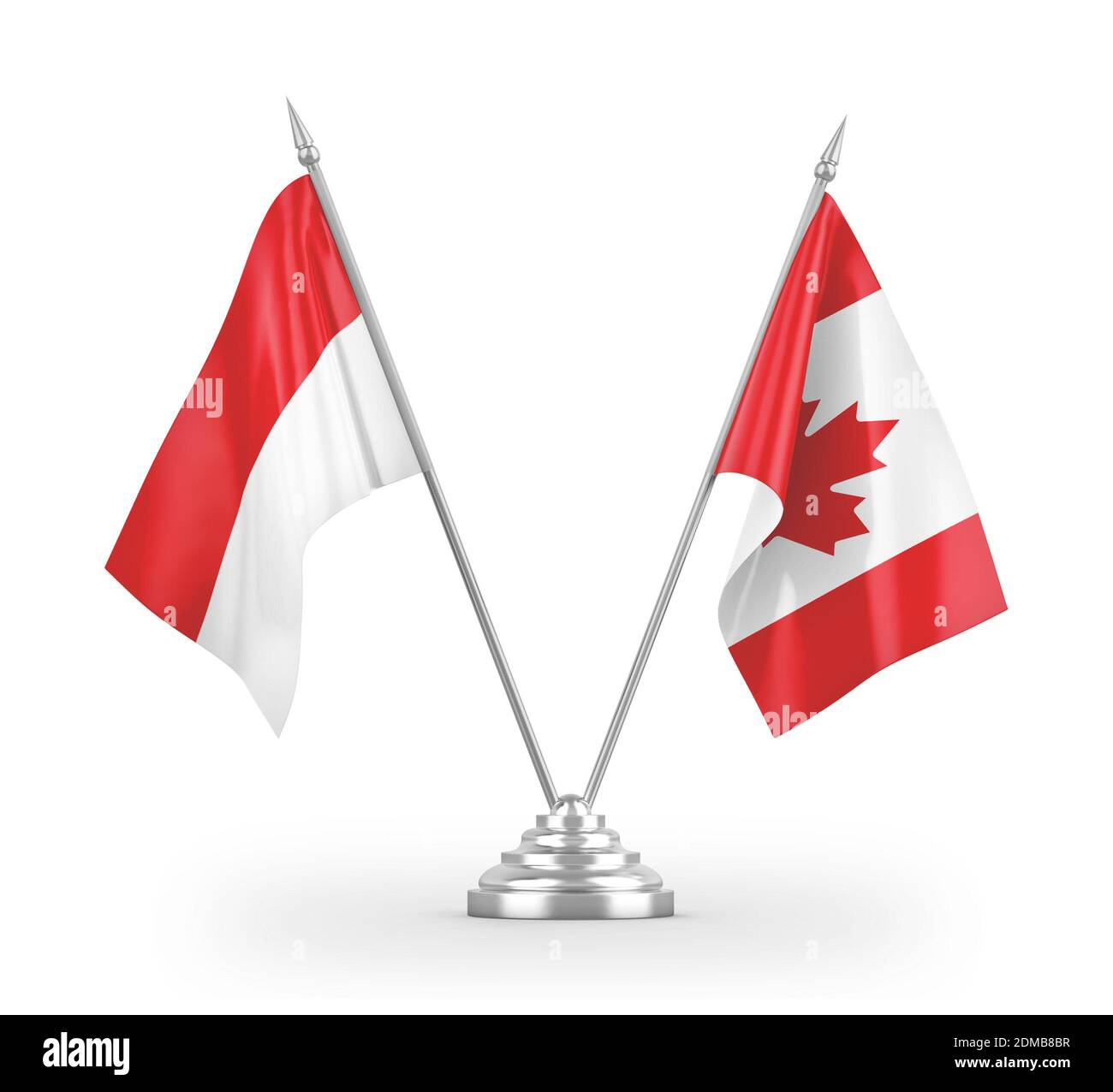 Canada and Indonesia table flags isolated on white 3D rendering Stock ...
