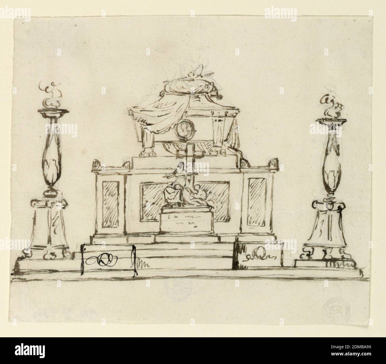 Elevation of a Sepulchral Monument, Pen and brown ink, graphite on off ...