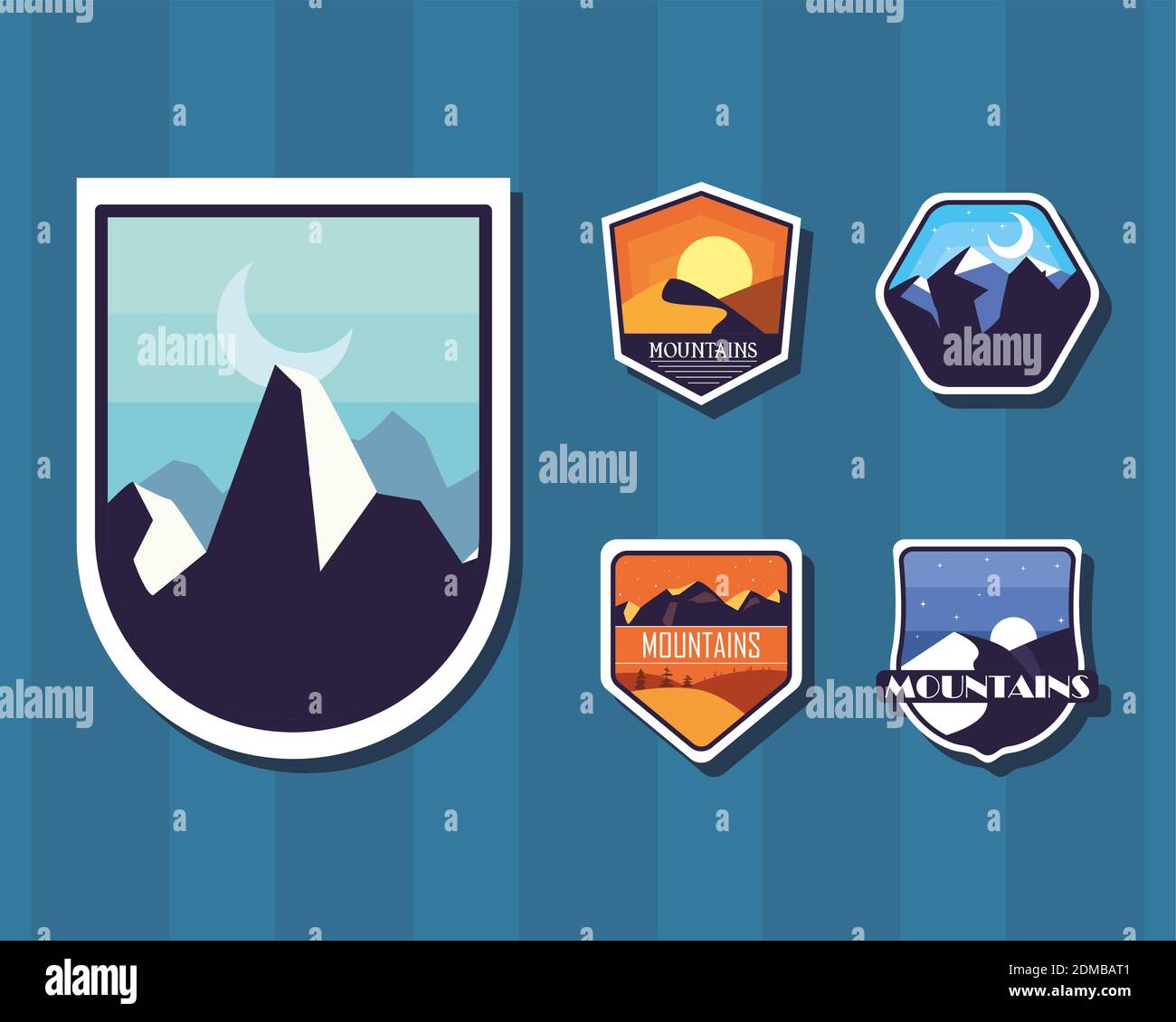 mountains landscapes labels icon set design, nature and outdoor theme ...