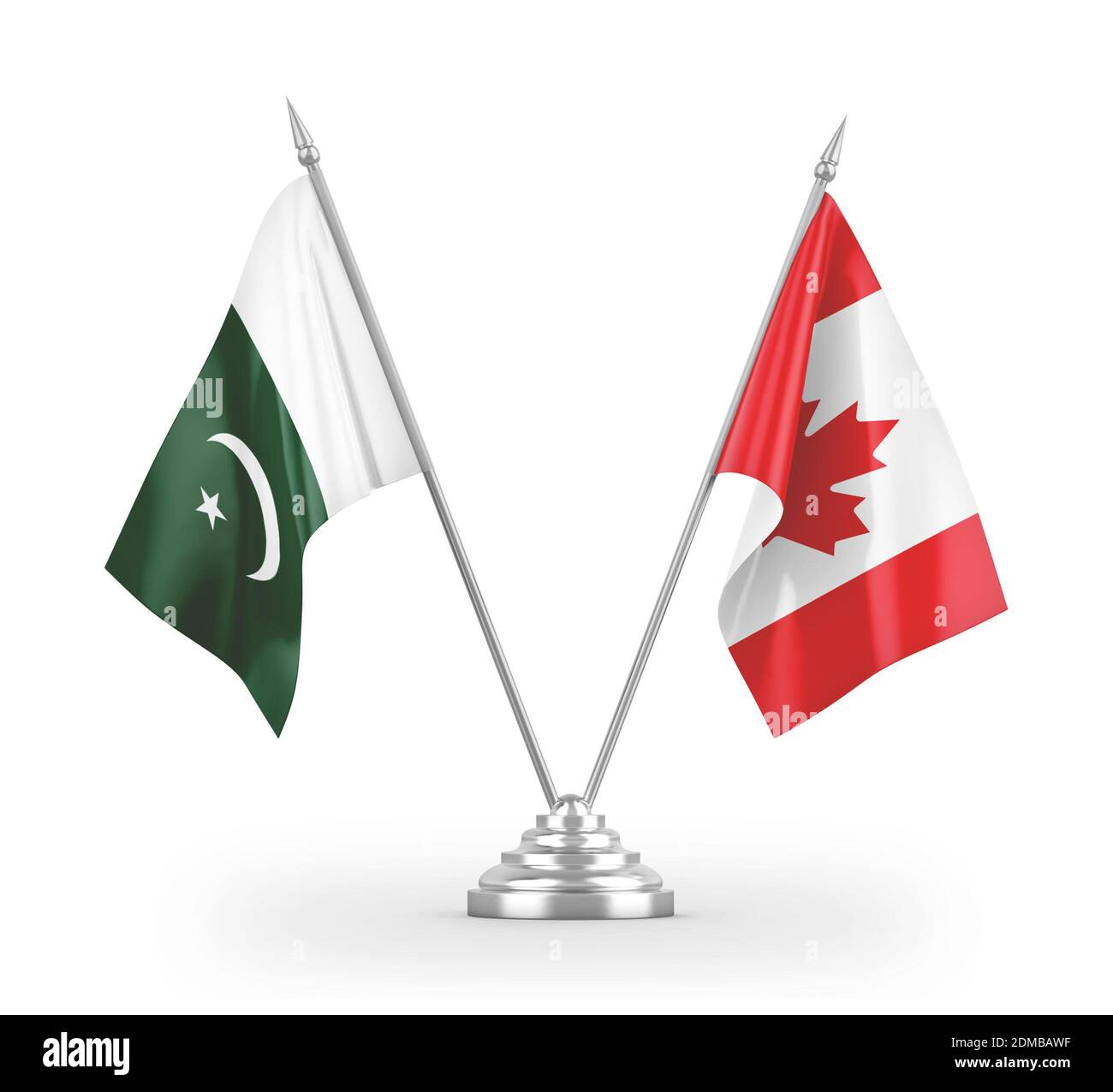 Canada and Pakistan table flags isolated on white 3D rendering Stock ...