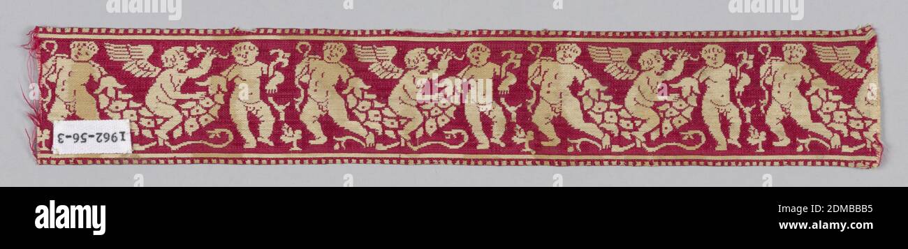 Border, Medium: silk Technique: woven, Red and cream-colored border ...