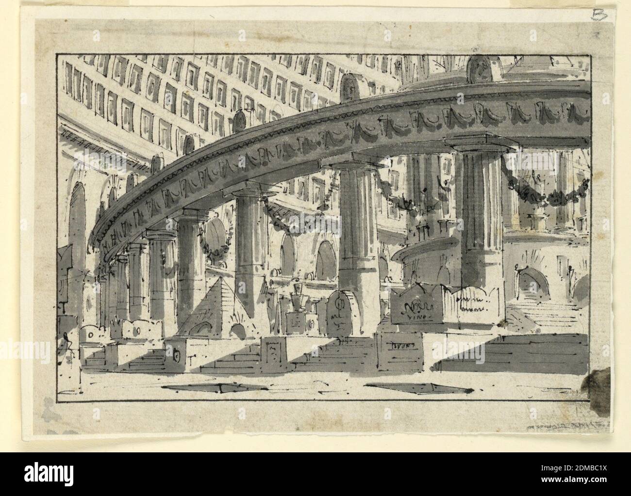 Stage Design, Palace Interiors, Pen and ink, brush and sepia and bistre ...