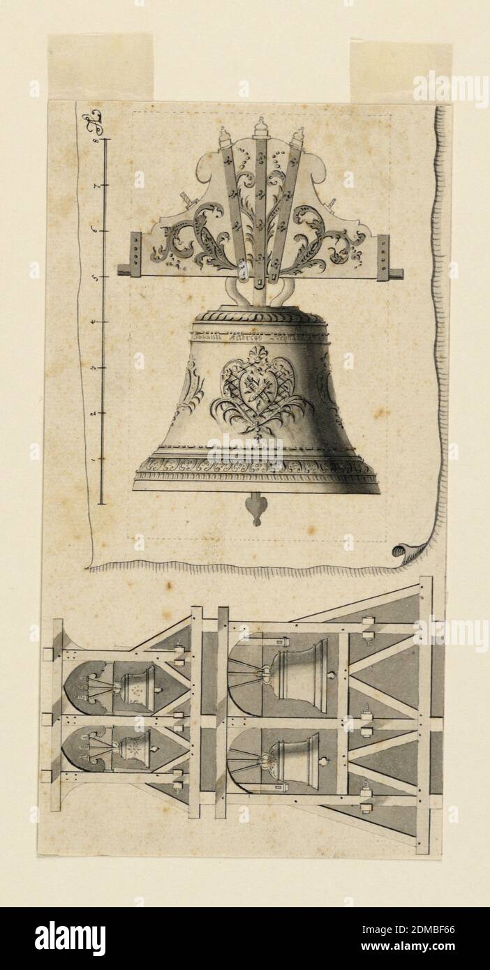 Design for a Bell and Belfry, Pen and ink, brush and wash on paper ...
