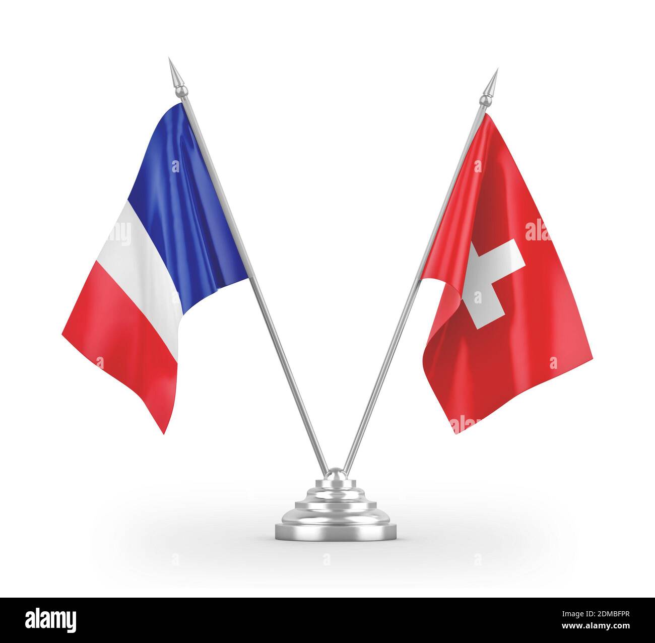 Switzerland and France table flags isolated on white 3D rendering Stock ...