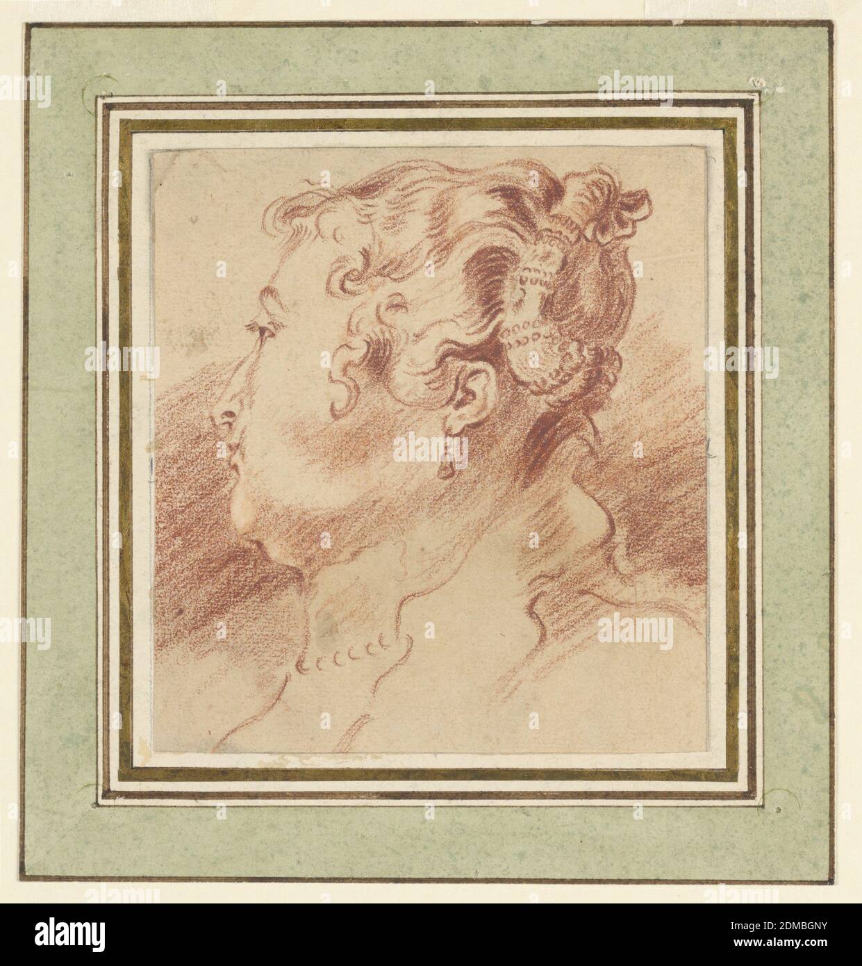 Study of Woman's Head, Antoine Watteau, (French, 1684–1721), Red chalk ...