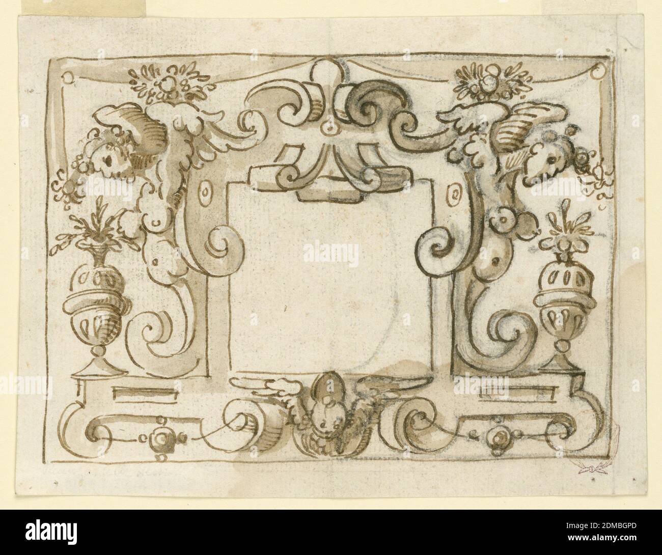 Strapwork Design, Charcoal, pen and ink, brush and watercolor on paper ...