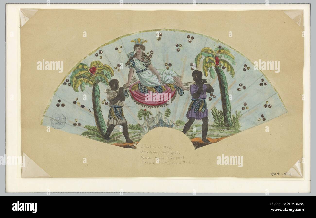 Fan leaf, Paper leaf with hand-colored etching, sequins, Unmounted ...