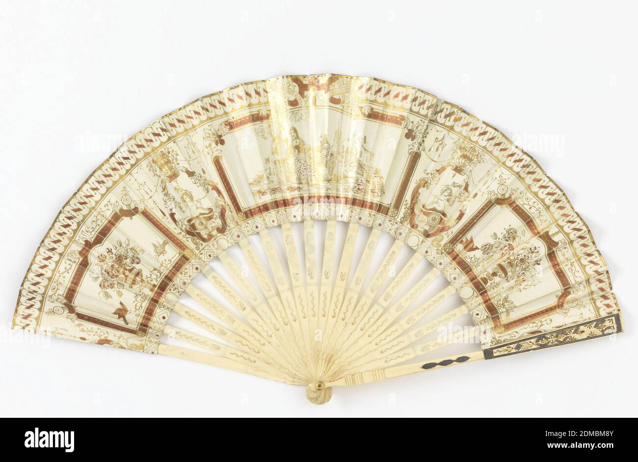 Pleated fan, Gilded paper leaf with chromolithograph, pierced and ...