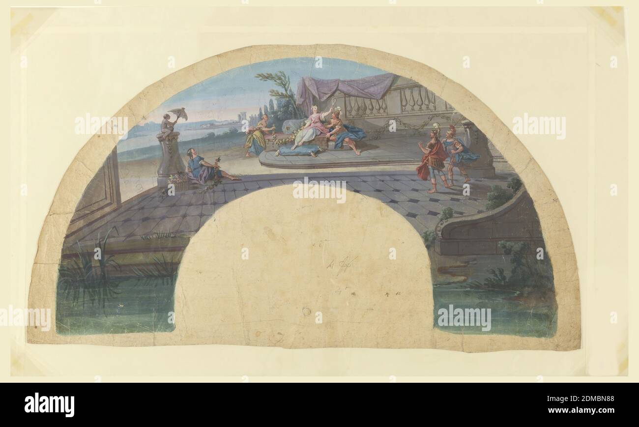 Fan leaf, Painted paper, Unmounted painted paper leaf. Obverse: a ...