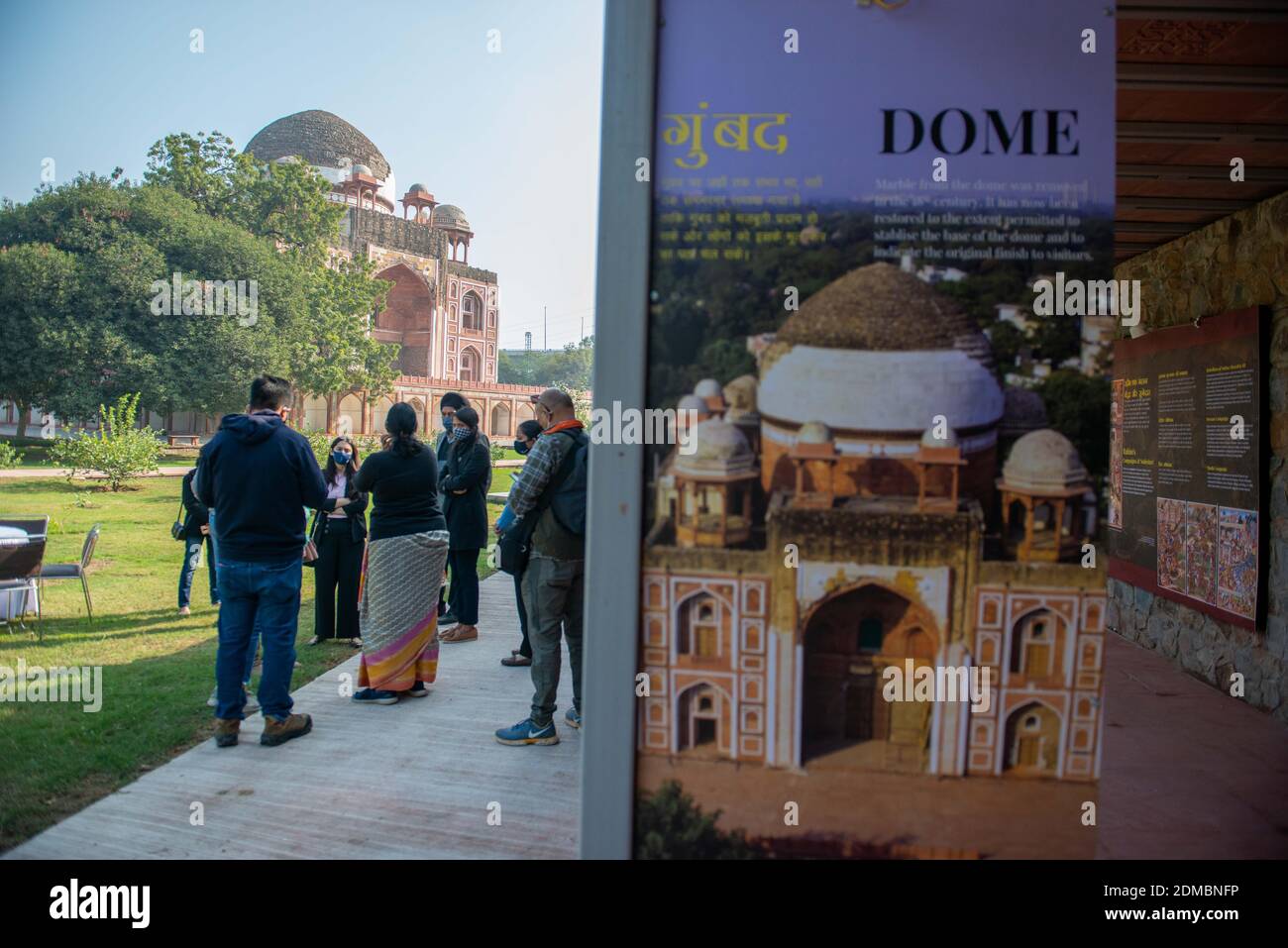 Media personnel at the Interpretation centre of the tomb during the ...
