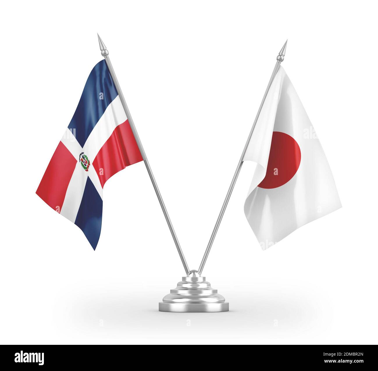 Japan and Dominican Republic table flags isolated on white 3D rendering ...