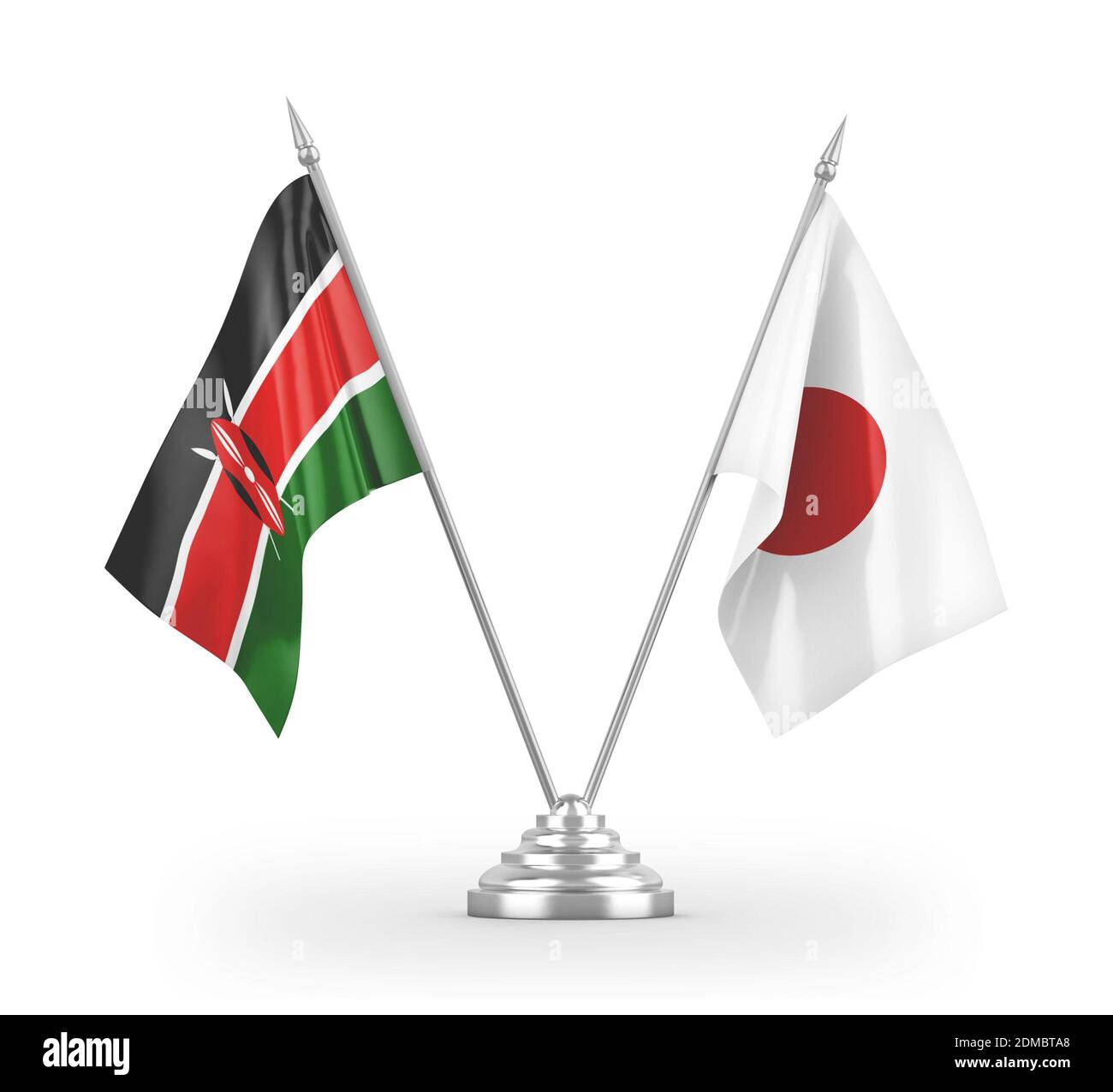 Japan and Kenya table flags isolated on white 3D rendering Stock Photo ...