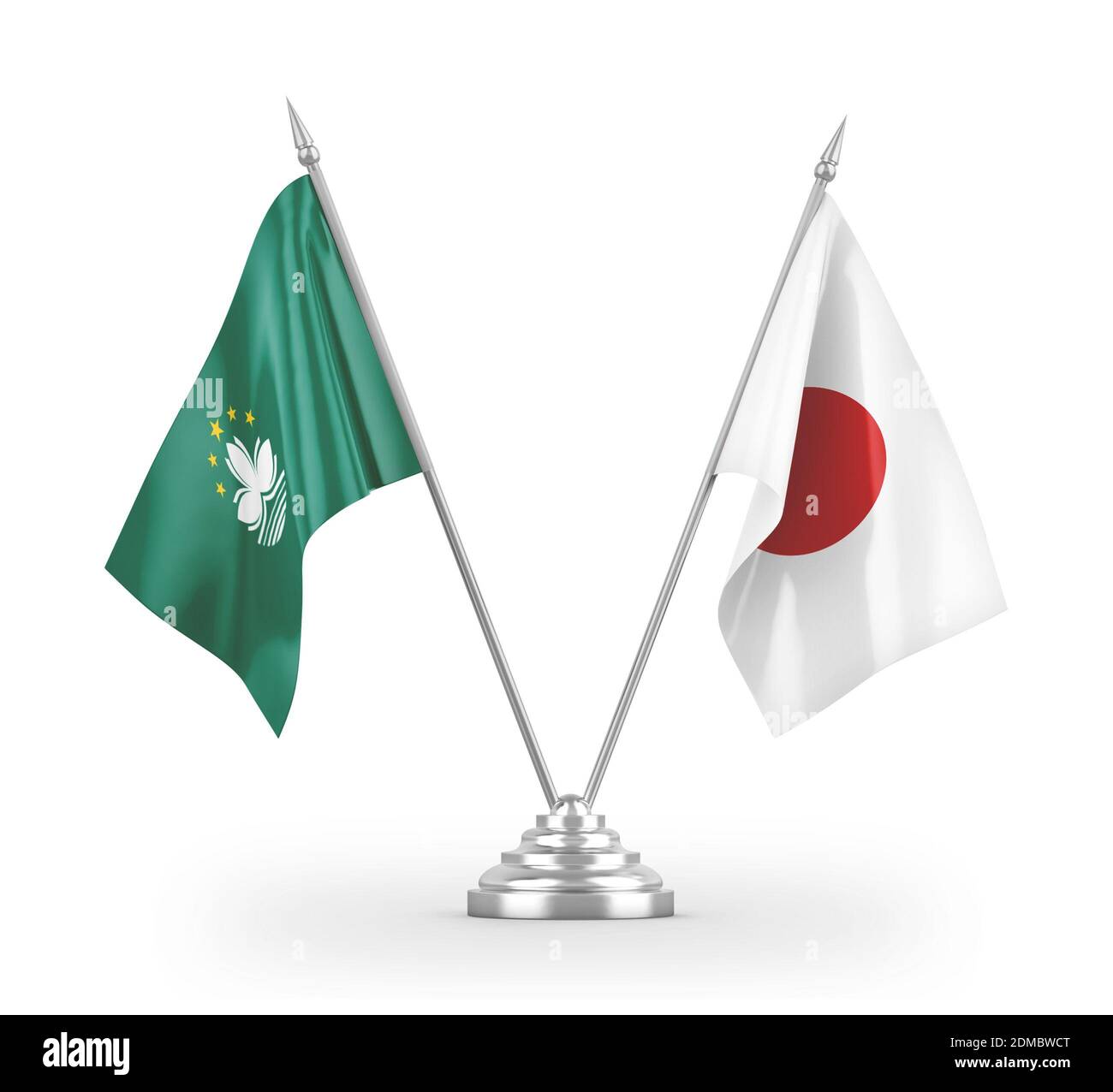 Japan and Macau table flags isolated on white 3D rendering Stock Photo ...
