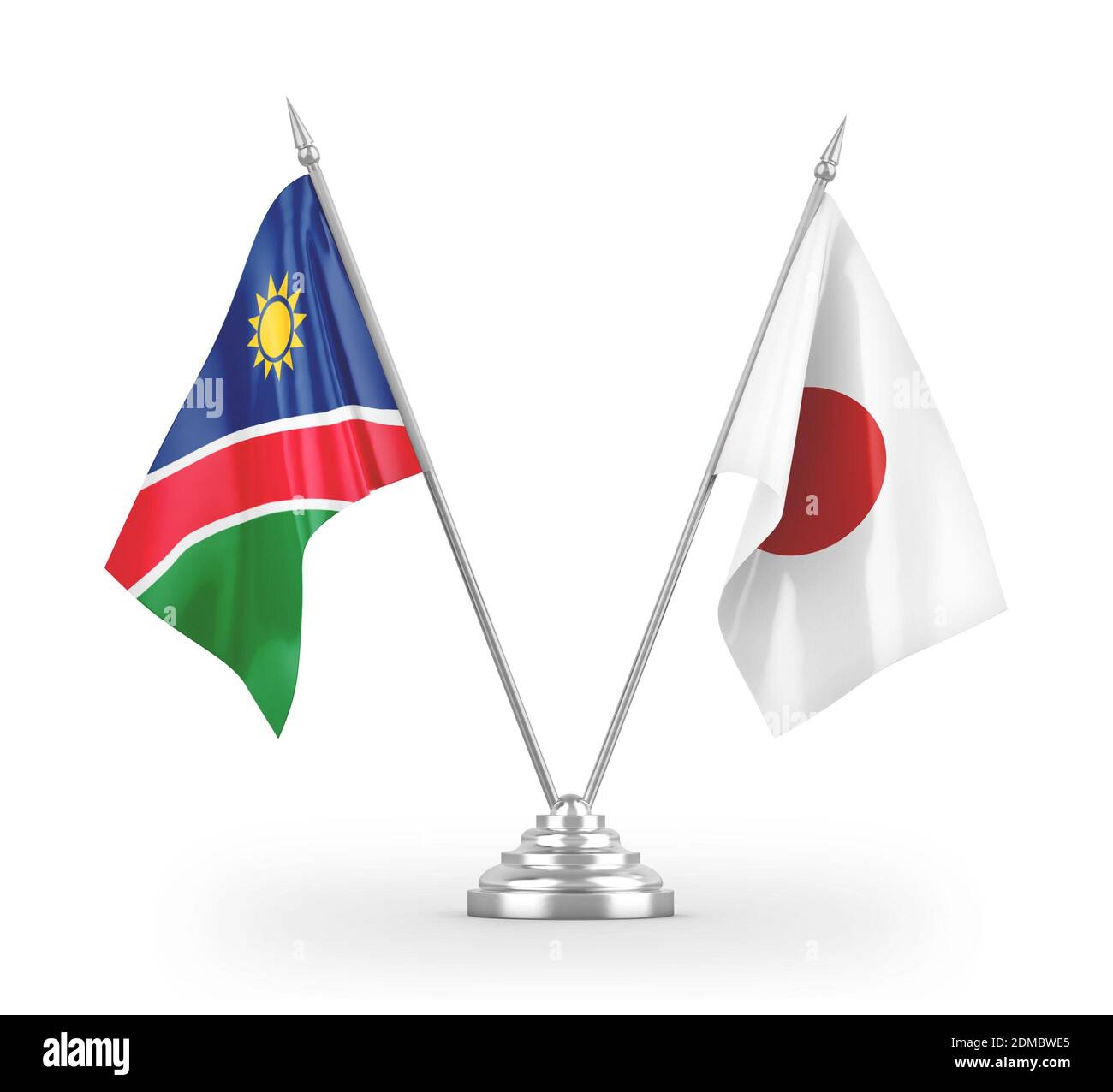 Japan and Namibia table flags isolated on white 3D rendering Stock ...