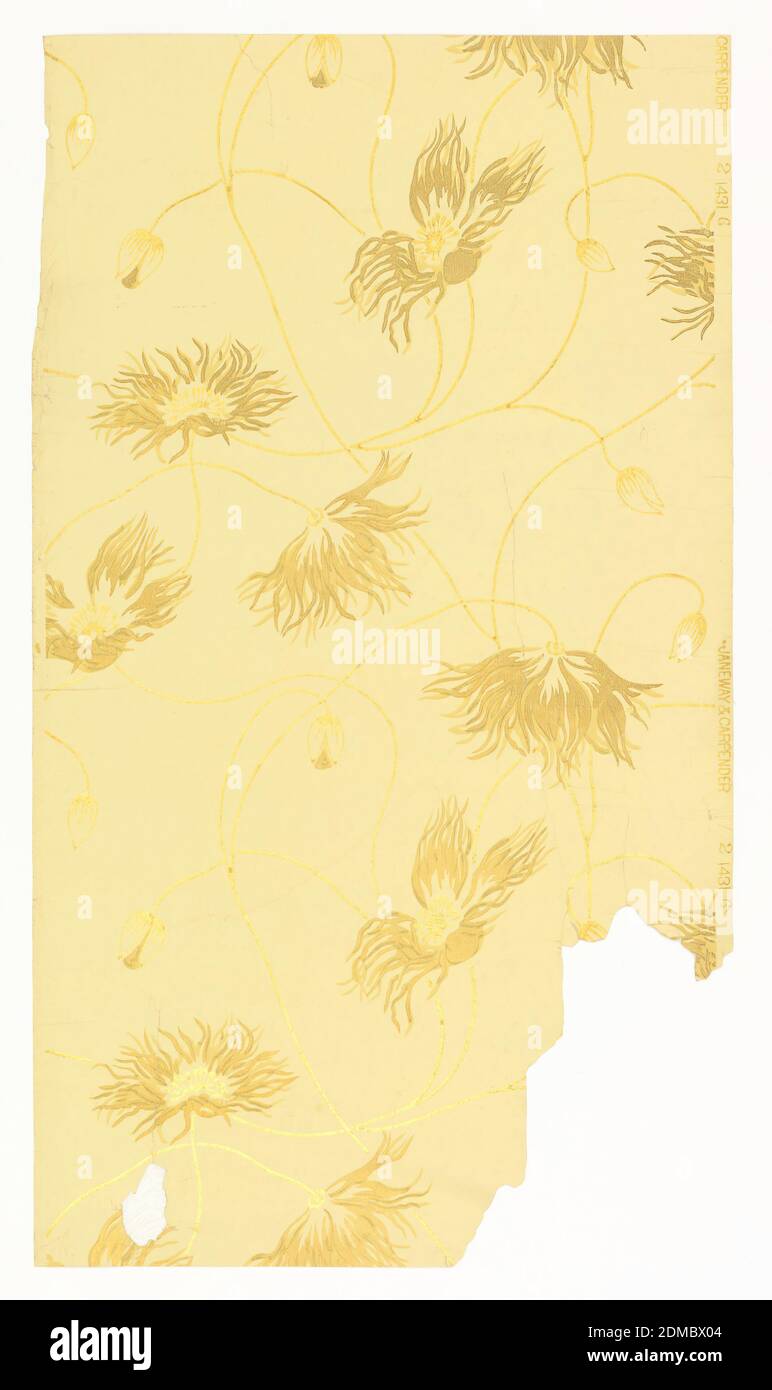 ceiling paper, Machine-printed, Cream background with gold flower ...