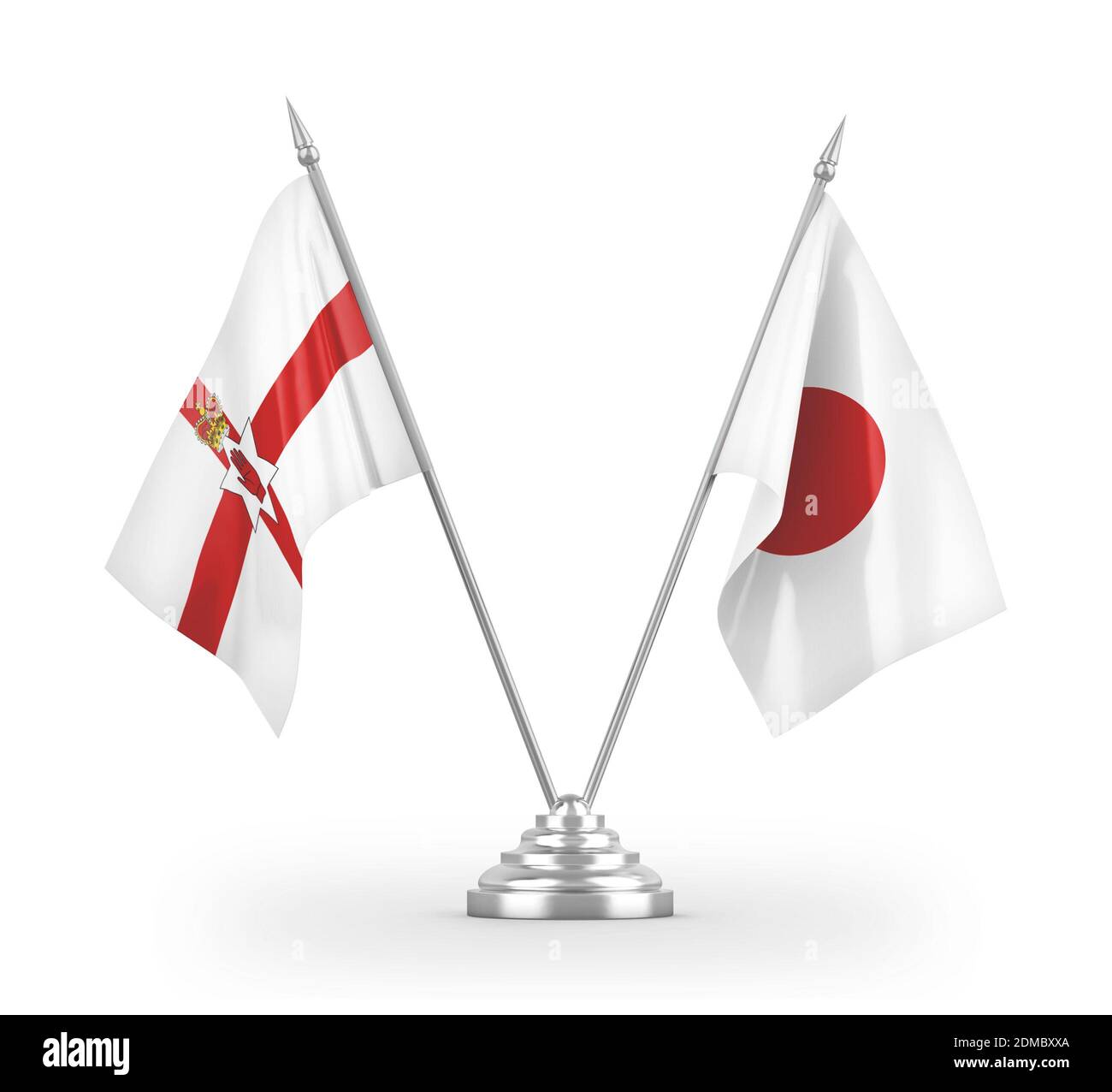 Japan and Northern Ireland table flags isolated on white 3D rendering ...