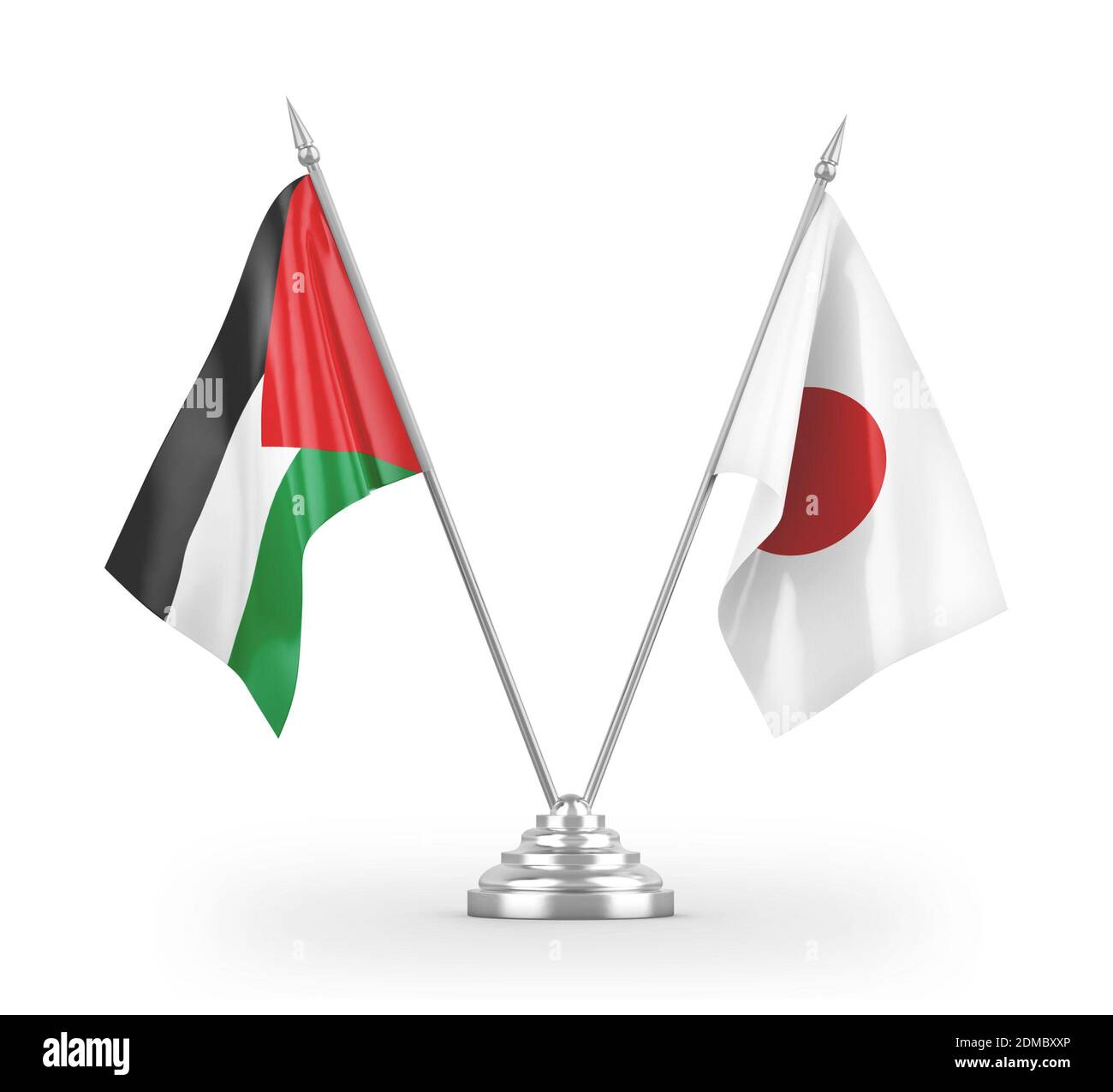 Japan and Palestine table flags isolated on white 3D rendering Stock ...