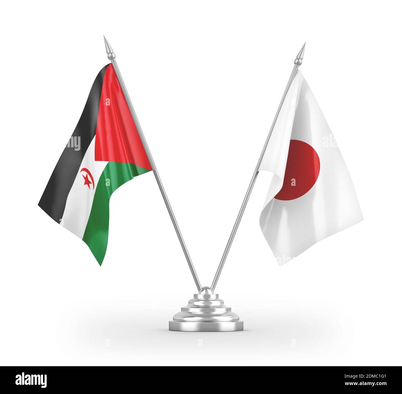 Japan and Western Sahara table flags isolated on white 3D rendering ...