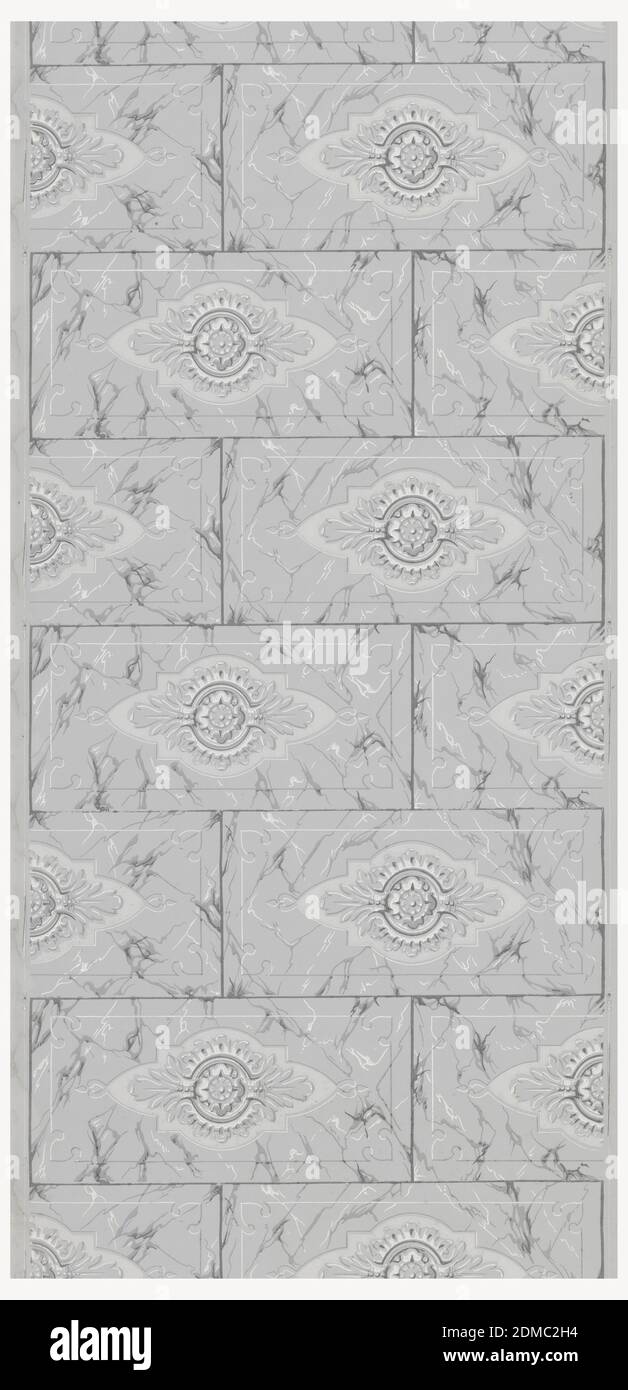 Sidewall, Block printed on continuous paper, Ashlar block design with ...
