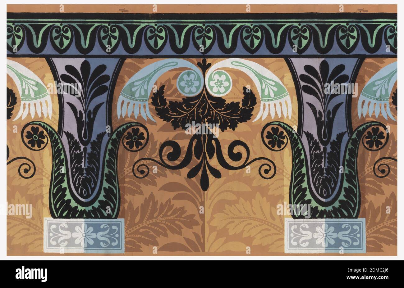 Frieze, Block-printed and flocked, Brown and leafy ground., France, ca ...