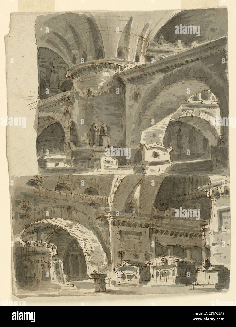 Two Stage Designs, Interiors of Antique Buildings, Pen and ink, brush ...