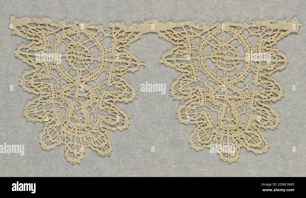 Fragment, Medium: linen Technique: bobbin lace (continuous braid-like ...