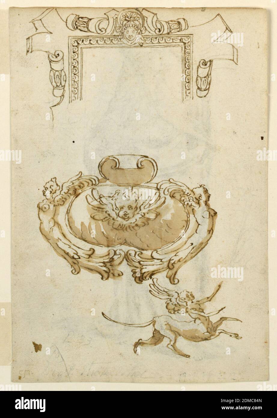 A Frame, Escutcheon, Centaur, Black chalk, pen and bistre ink on laid ...